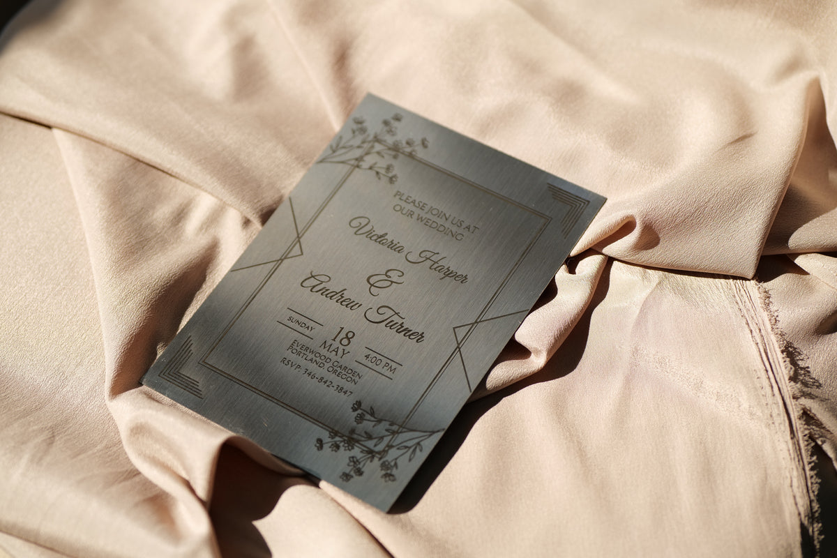 Custom Stainless Steel Wedding Invitations – Engraved Keepsake Cards ...
