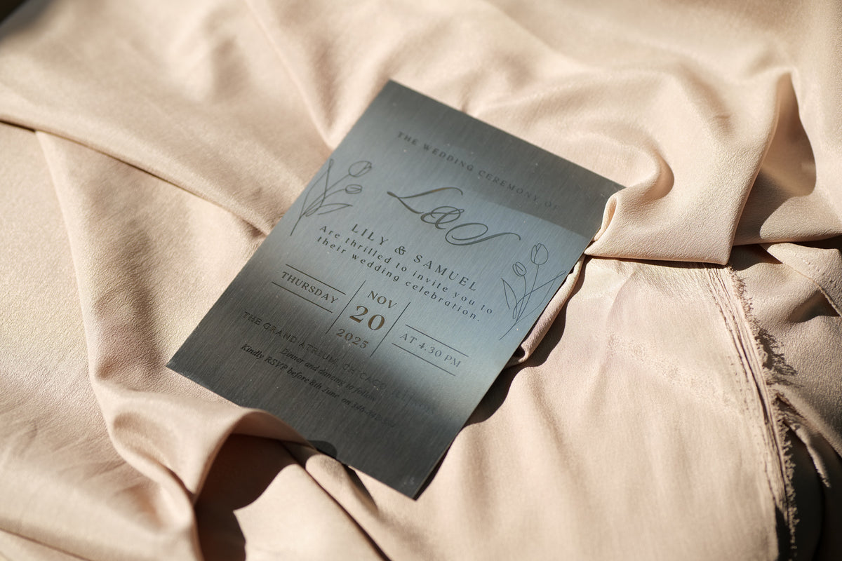 Custom Stainless Steel Wedding Invitations – Engraved Keepsake Cards ...
