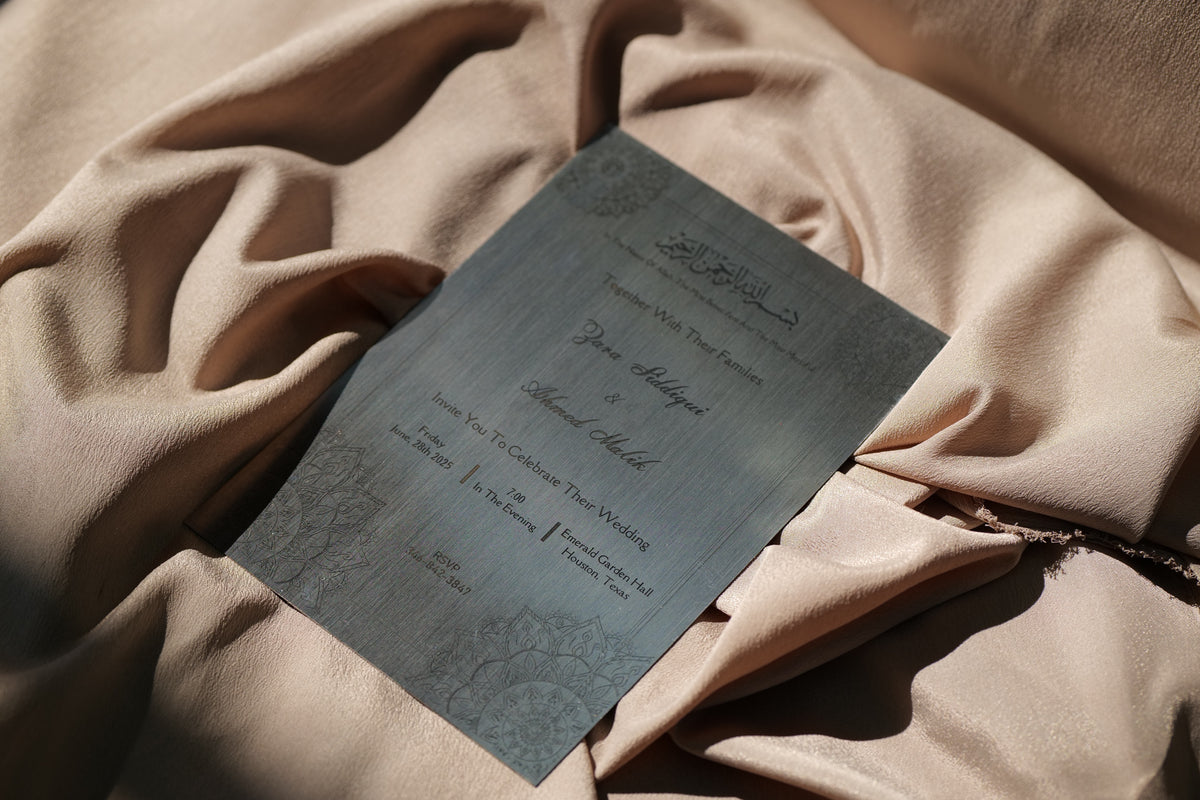 Custom Stainless Steel Wedding Invitations – Engraved Keepsake Cards ...